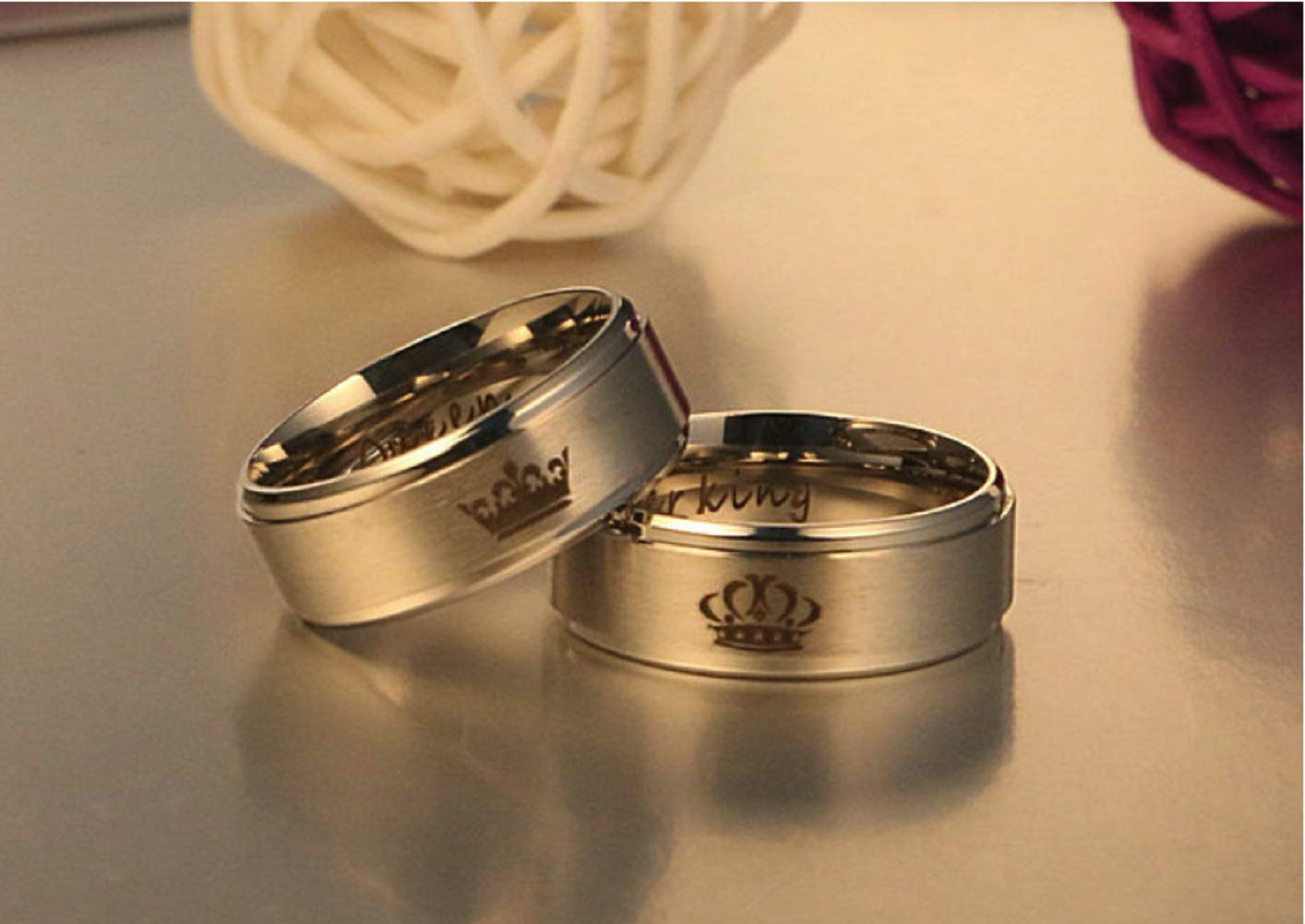 Her King/His Queen Ring Silver Stainless Steel Wedding Bands Engagement Promise Rings Anniversary Present (stainless-steel (her king), 7.5)