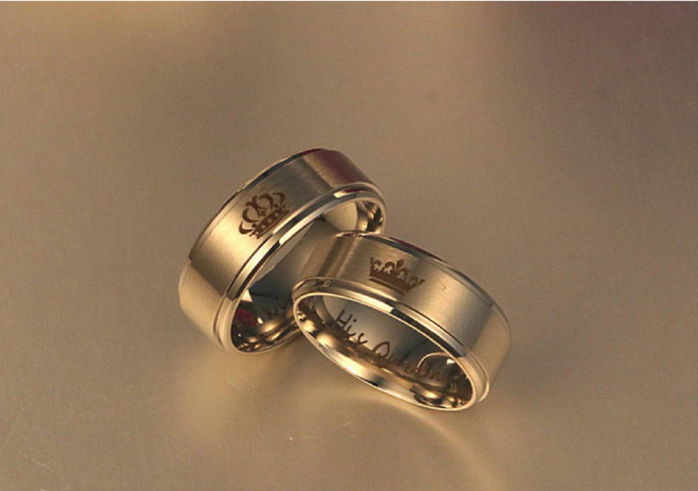 Her King/His Queen Ring Silver Stainless Steel Wedding Bands Engagement Promise Rings Anniversary Present (stainless-steel (her king), 7.5)