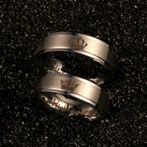 Her King/His Queen Ring Silver Stainless Steel Wedding Bands Engagement Promise Rings Anniversary Present (stainless-steel (her king), 7.5)