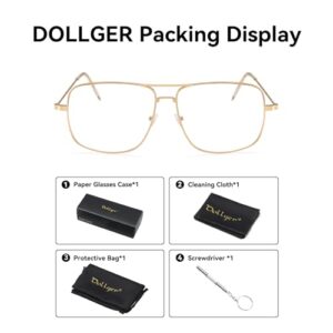 Dollger Classic Glasses Clear Lens Non Prescription Metal Frame Eyewear Men Women Gold