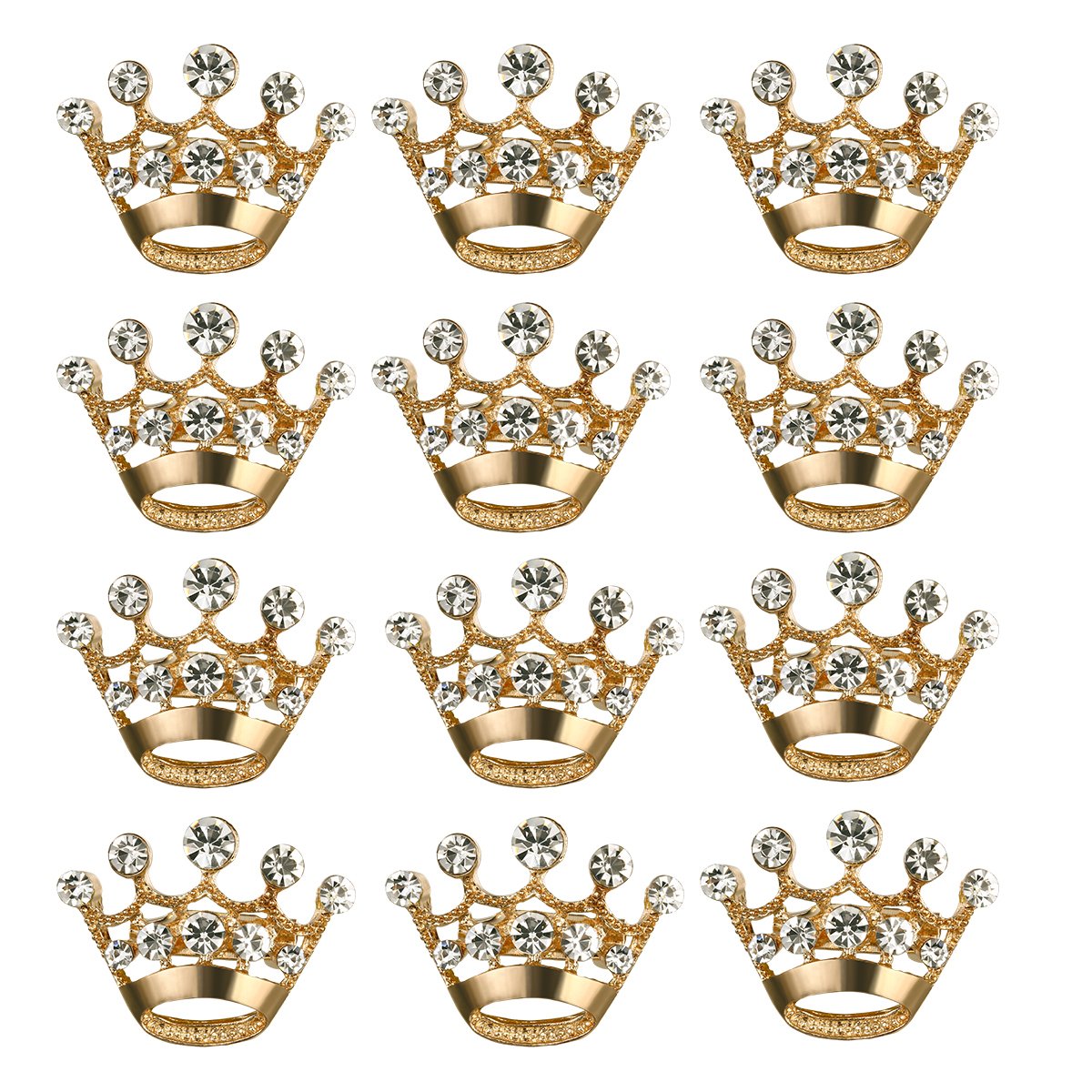 LUOEM 12 Pieces Crown Brooch Pin Fashion Diamante Wedding Party Pageant Tiara Crown Corsage for Wedding Valentine's Day Supplies (Gold)