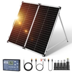 dokio portable foldable 150w 18v solar suitcase monocrystalline, folding solar panel kit with controller to charge 12 volts batteries (agm lead/acid types vented gel) rv camping boat