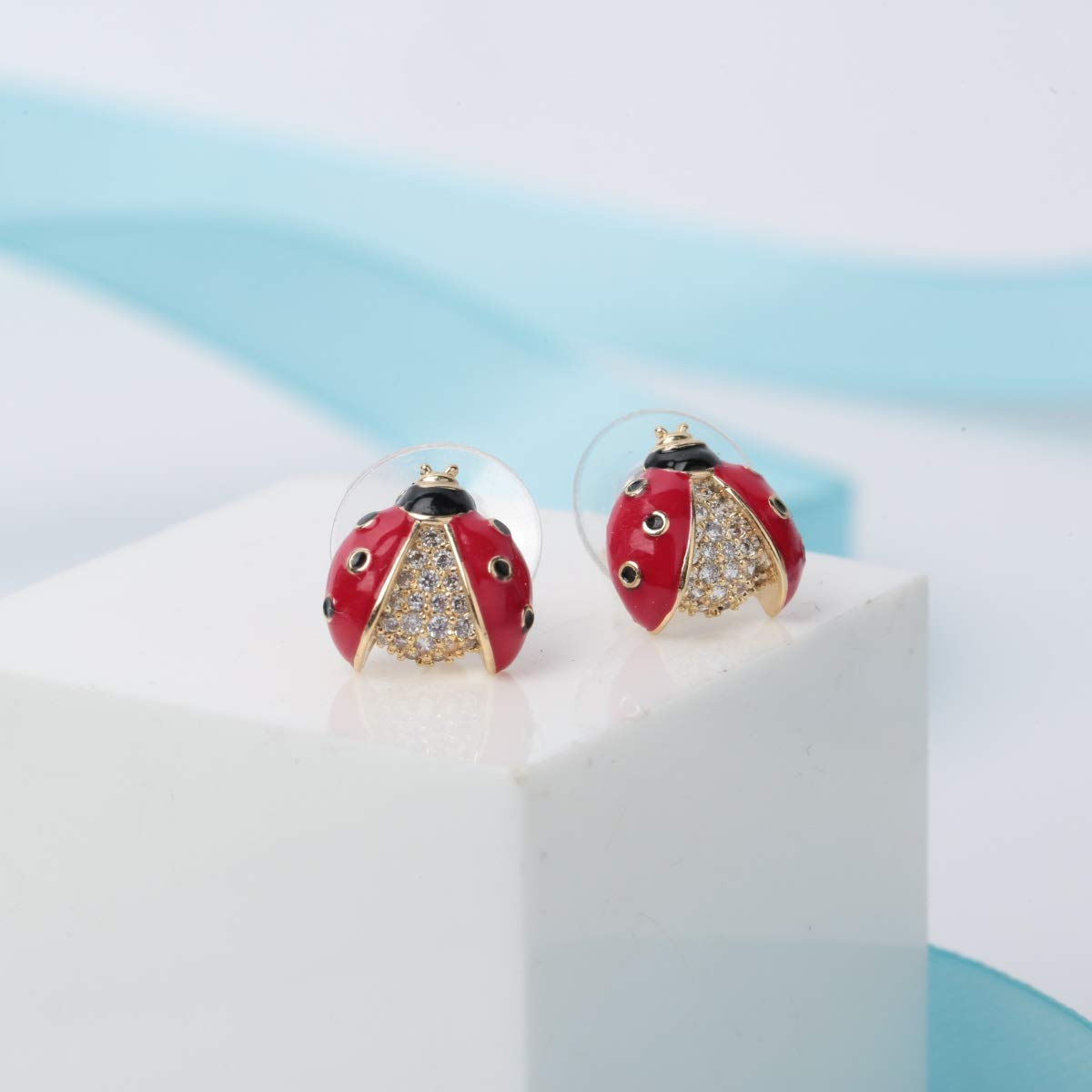 Ladybug Stud Earrings Bug Charm Costume Baby Black Spots Ladybird Jewelry Accessories For Women Ladies Girlfriend Granddaughter