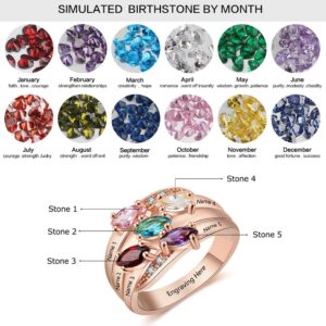 JewelOra Personalized Mothers Rings with 5 Simulated Birthstones Family Promise Rings for Her Engraved 5 Names (Rose Gold, 9)