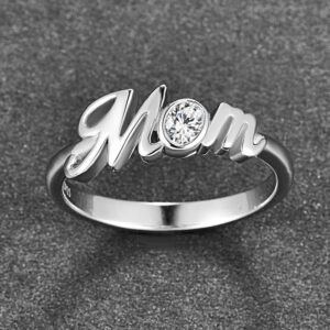 AVECON Mom Ring 925 Sterling Silver Oval Cut CZ Stackable Initial Letter Ring for Mother Size 9