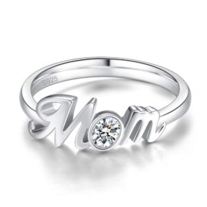 AVECON Mom Ring 925 Sterling Silver Oval Cut CZ Stackable Initial Letter Ring for Mother Size 9