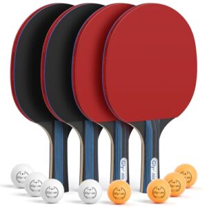 glymnis ping pong paddles set of 4 table tennis rackets with 8 balls, storage case for indoor outdoor table tennis paddle game accessories