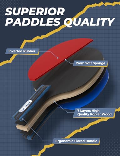 Glymnis Ping Pong Paddles Set of 4 Table Tennis Rackets with 8 Balls, Storage Case for Indoor Outdoor Table Tennis Paddle Game Accessories