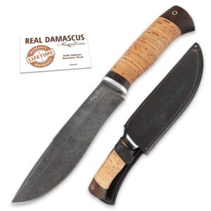 hunting knife - damascus knife - birchbark handle - siberian - fixed blade knife