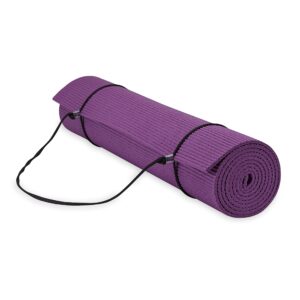 gaiam essentials premium yoga mat with yoga mat carrier sling, purple, 72 inchl x 24 inchw x 1/4 inch thick