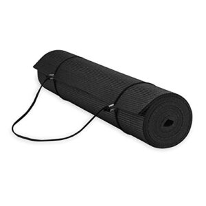 gaiam essentials premium yoga mat with carrier sling, black, 72 inchl x 24 inchw x 1/4 inch thick