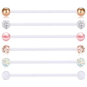 fectas 14g industrial barbells cartilage piercing flexible bar helix-conch piercing bar 6pcs 1 1/2in(38mm) 6pcs