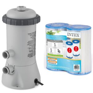 intex 530 gph easy set pool filter pump system for above ground swimming pools with gfci and type a or c filter cartridge replacements (2 pack)