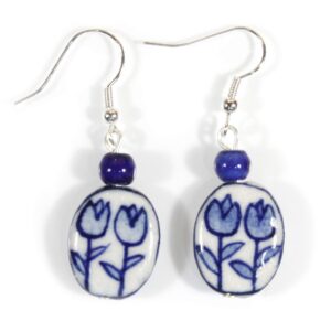 "tulip time" dutch blue delft porcelain earrings