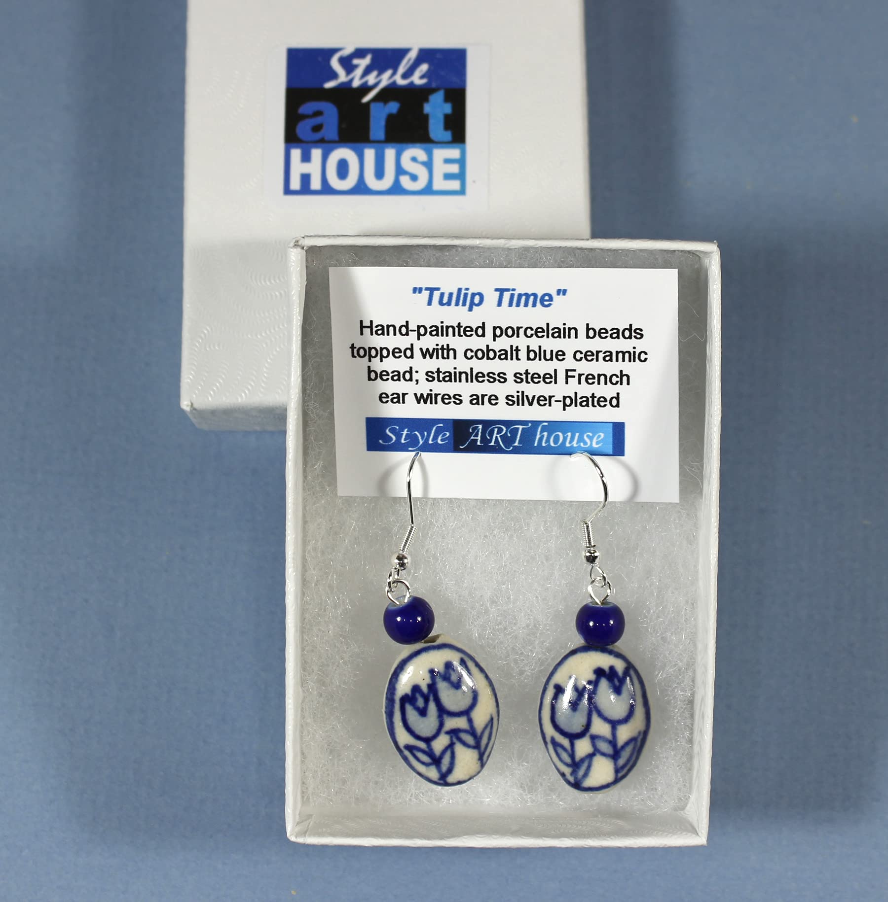 "Tulip Time" Dutch Blue Delft Porcelain Earrings