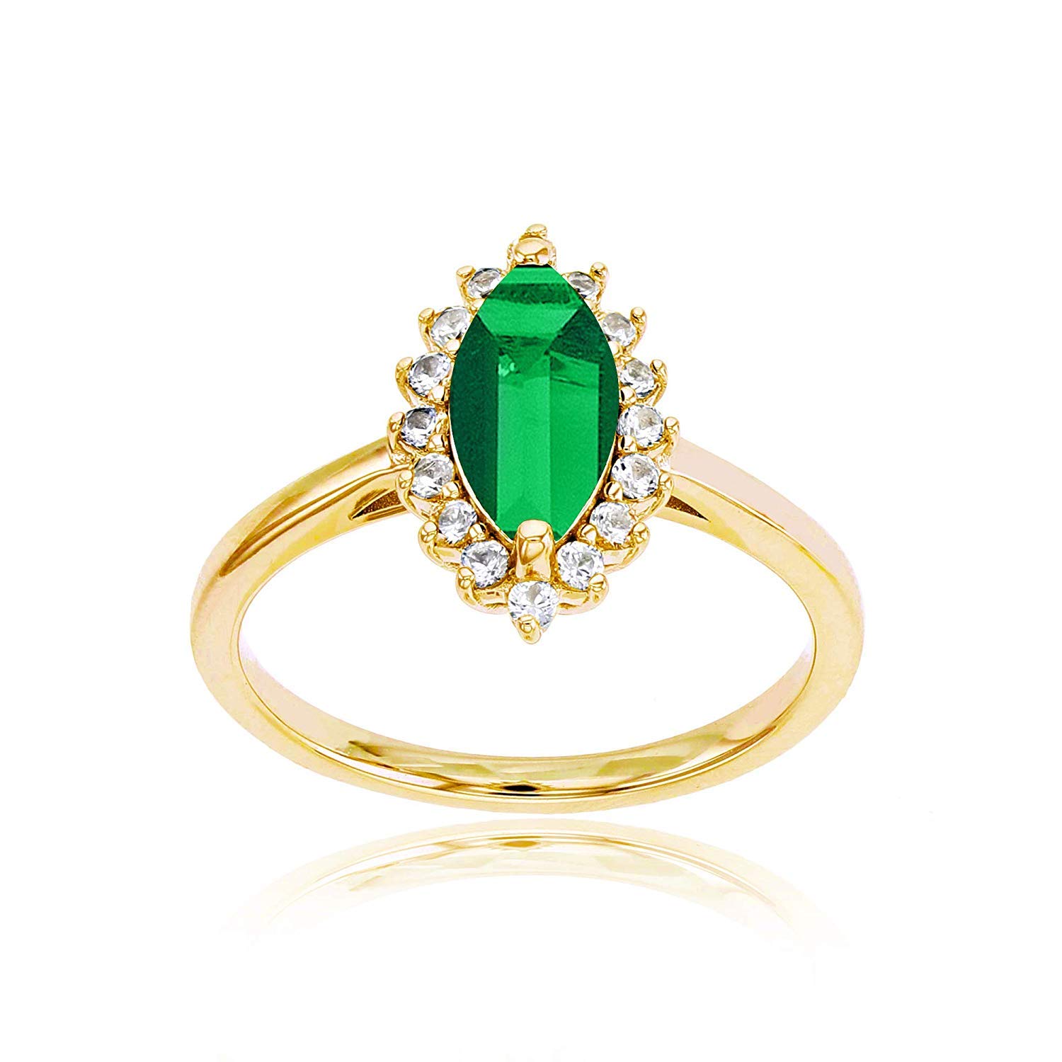 DECADENCE Sterling Silver Yellow 10x5 Marquise Created Emerald & Round Created White Sapphire Ring