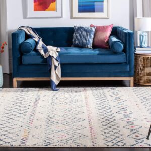 SAFAVIEH Madison Collection Area Rug - 8' x 10', Ivory & Dark Blue, Moroccan Boho Distressed Design, Non-Shedding & Easy Care, Ideal for High Traffic Areas in Living Room, Bedroom (MAD798B)