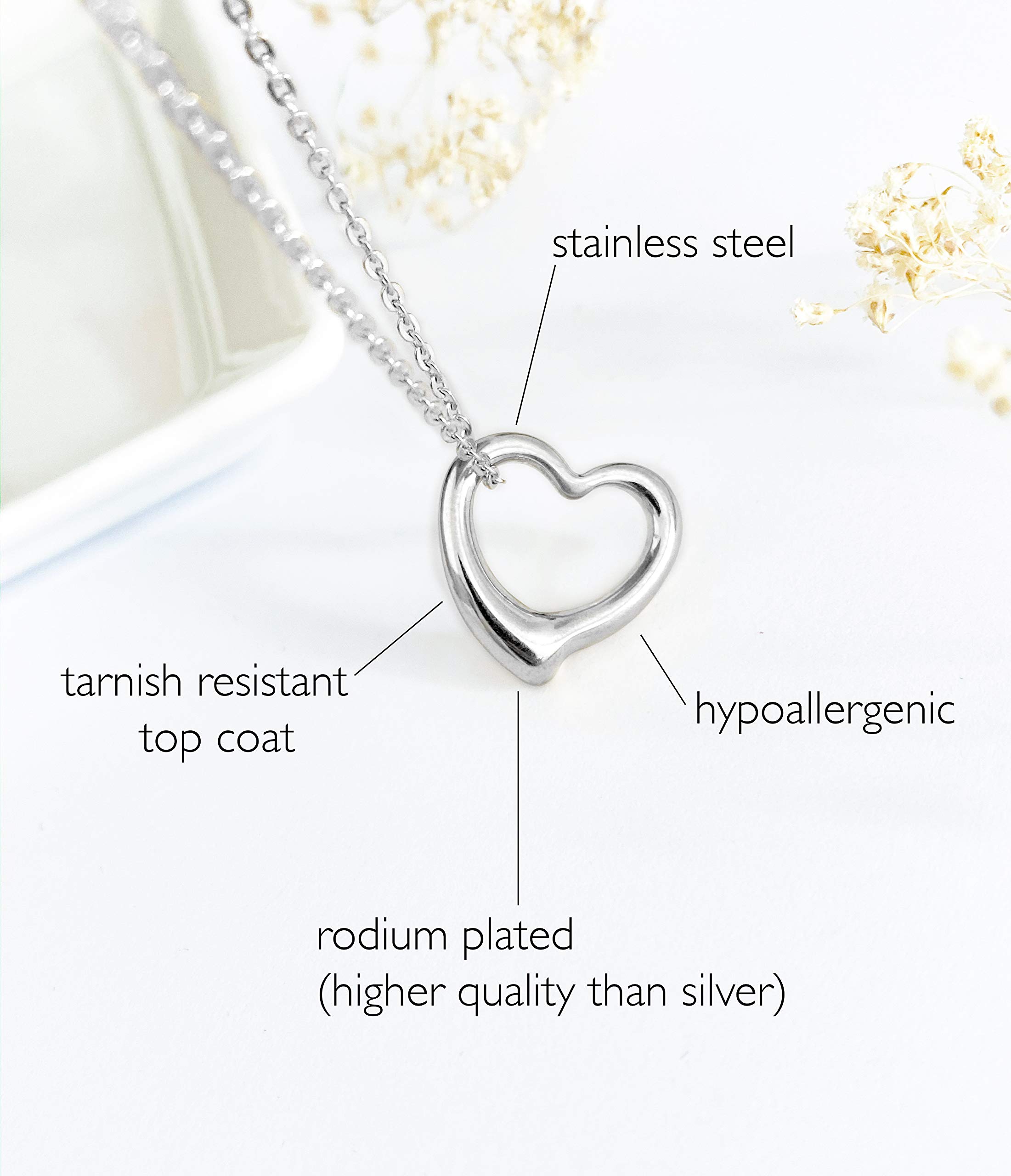 Altitude Boutique 18kt Open Heart Necklace For Women | Silver Plated Necklace | Lightweight, Hypoallergenic, Waterproof Chain (Silver)