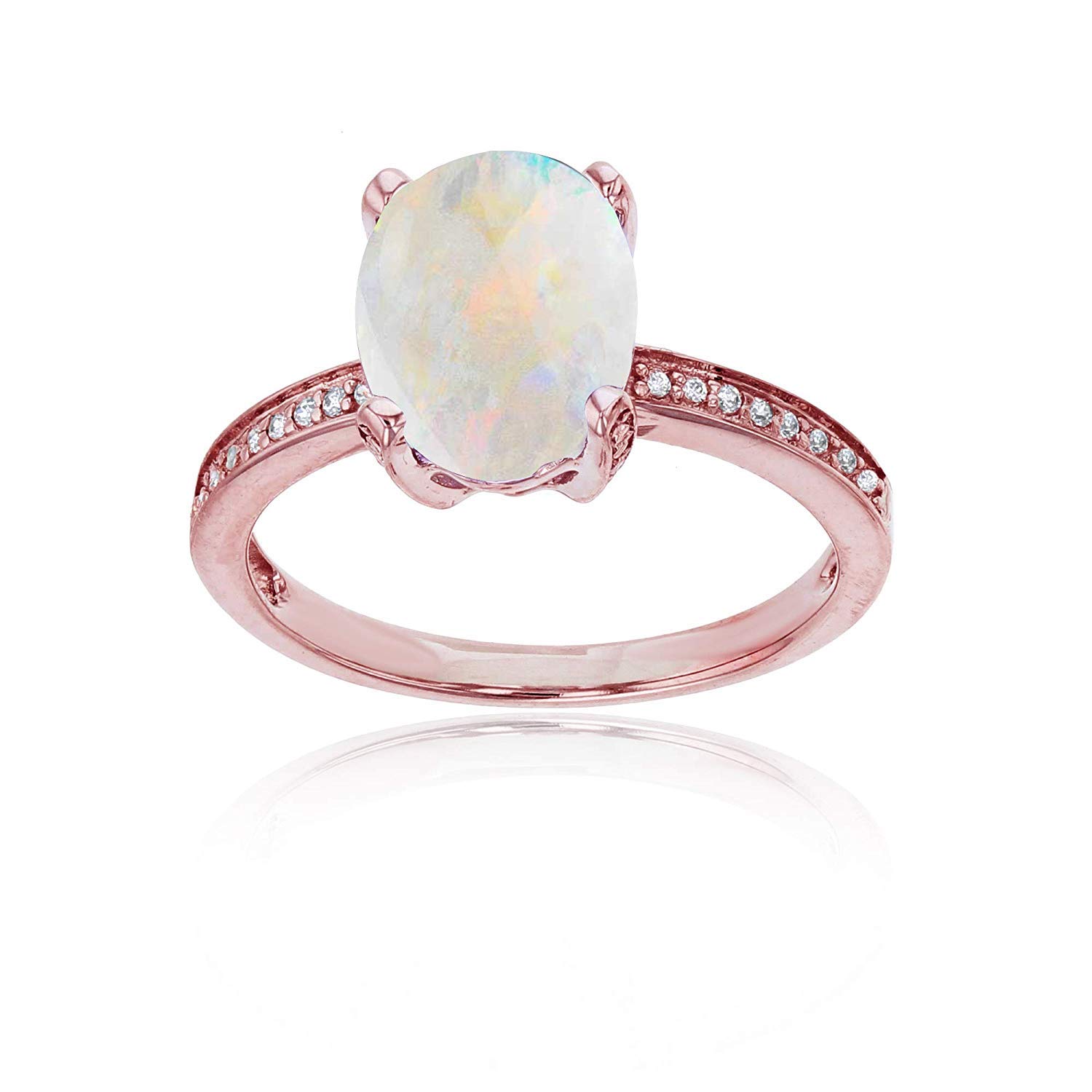 Sterling Silver Rose 1mm Created White Sapphire Channel Set & 10x8 Oval Created Opal Engagement Ring