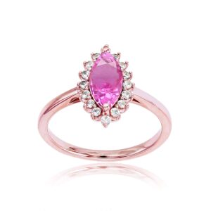 decadence sterling silver rose 10x5 marquise created pink sapphire & round created white sapphire ring