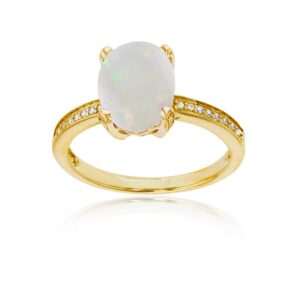 sterling silver yellow 1mm created white sapphire channel set & 10x8 oval created opal engagement ring