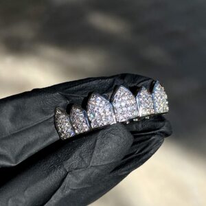 18K White Gold Plated CZ Cluster Custom Slugs Top Grillz Mouth Teeth Grills - Grillz, Teeth Cap, Iced Out Grillz (Top)