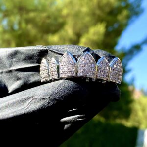 18K White Gold Plated CZ Cluster Custom Slugs Top Grillz Mouth Teeth Grills - Grillz, Teeth Cap, Iced Out Grillz (Top)