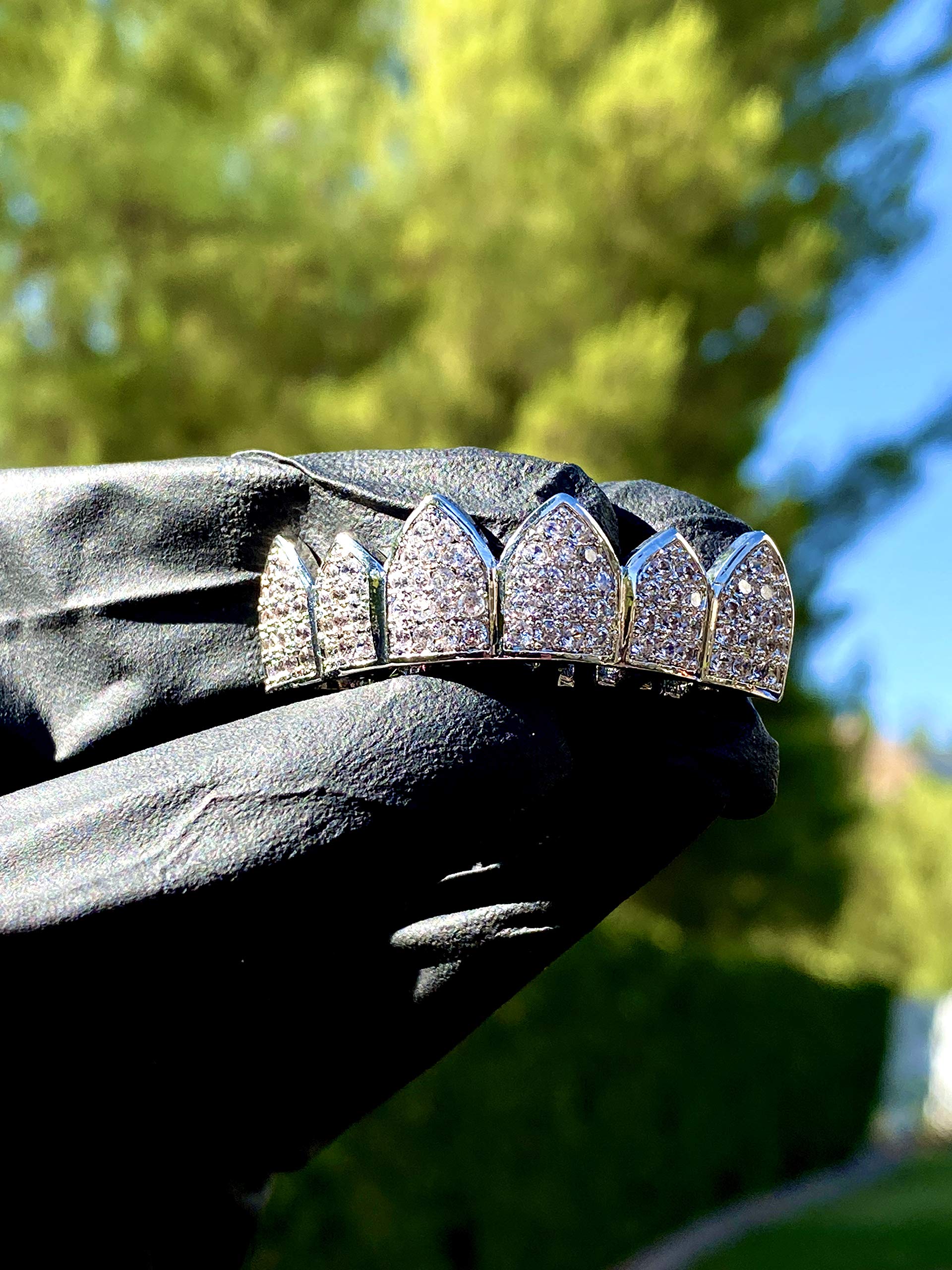 18K White Gold Plated CZ Cluster Custom Slugs Top Grillz Mouth Teeth Grills - Grillz, Teeth Cap, Iced Out Grillz (Top)