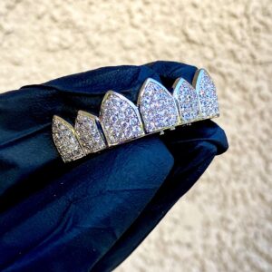 18K White Gold Plated CZ Cluster Custom Slugs Top Grillz Mouth Teeth Grills - Grillz, Teeth Cap, Iced Out Grillz (Top)