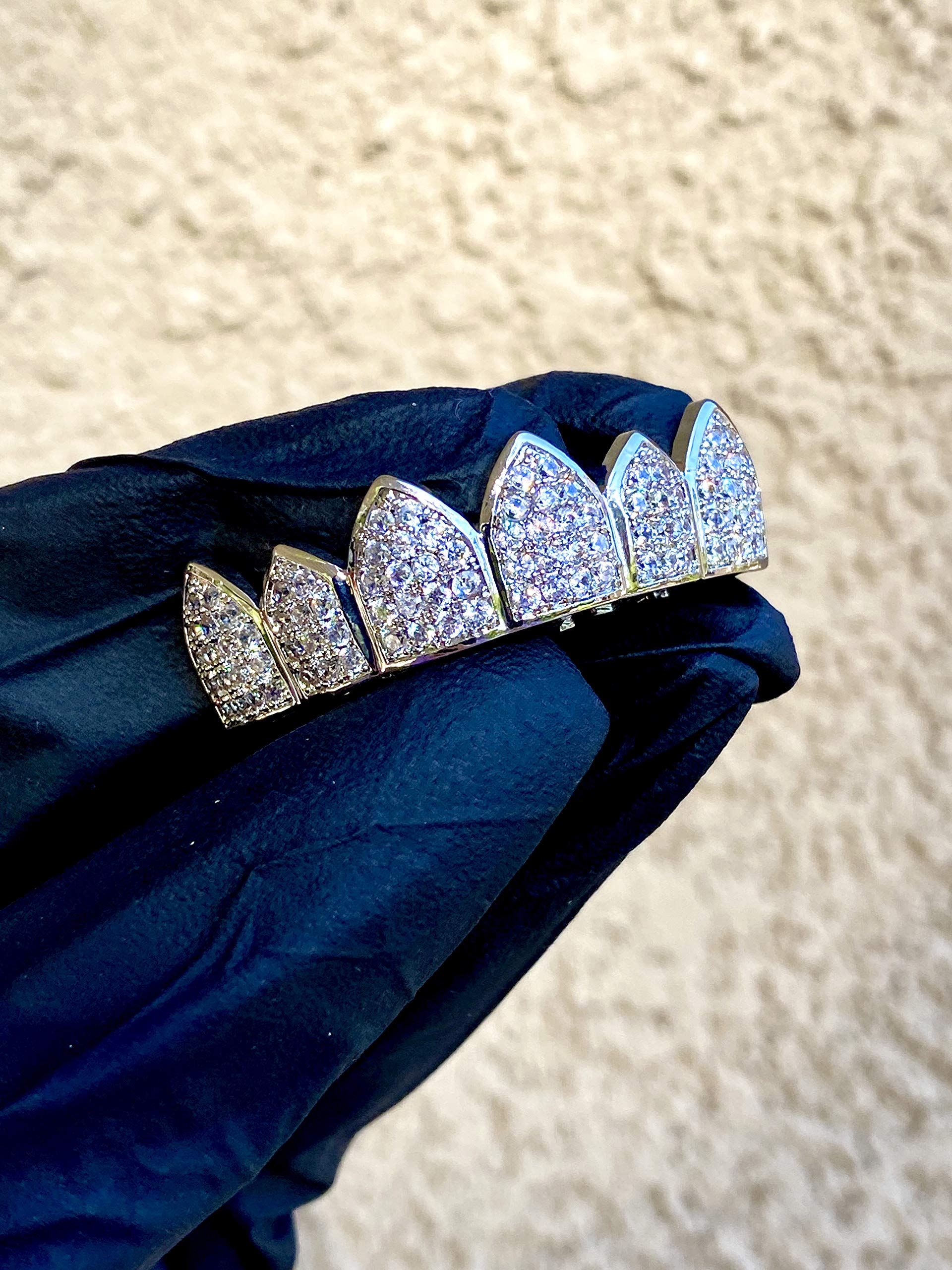 18K White Gold Plated CZ Cluster Custom Slugs Top Grillz Mouth Teeth Grills - Grillz, Teeth Cap, Iced Out Grillz (Top)