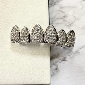 18K White Gold Plated CZ Cluster Custom Slugs Top Grillz Mouth Teeth Grills - Grillz, Teeth Cap, Iced Out Grillz (Top)