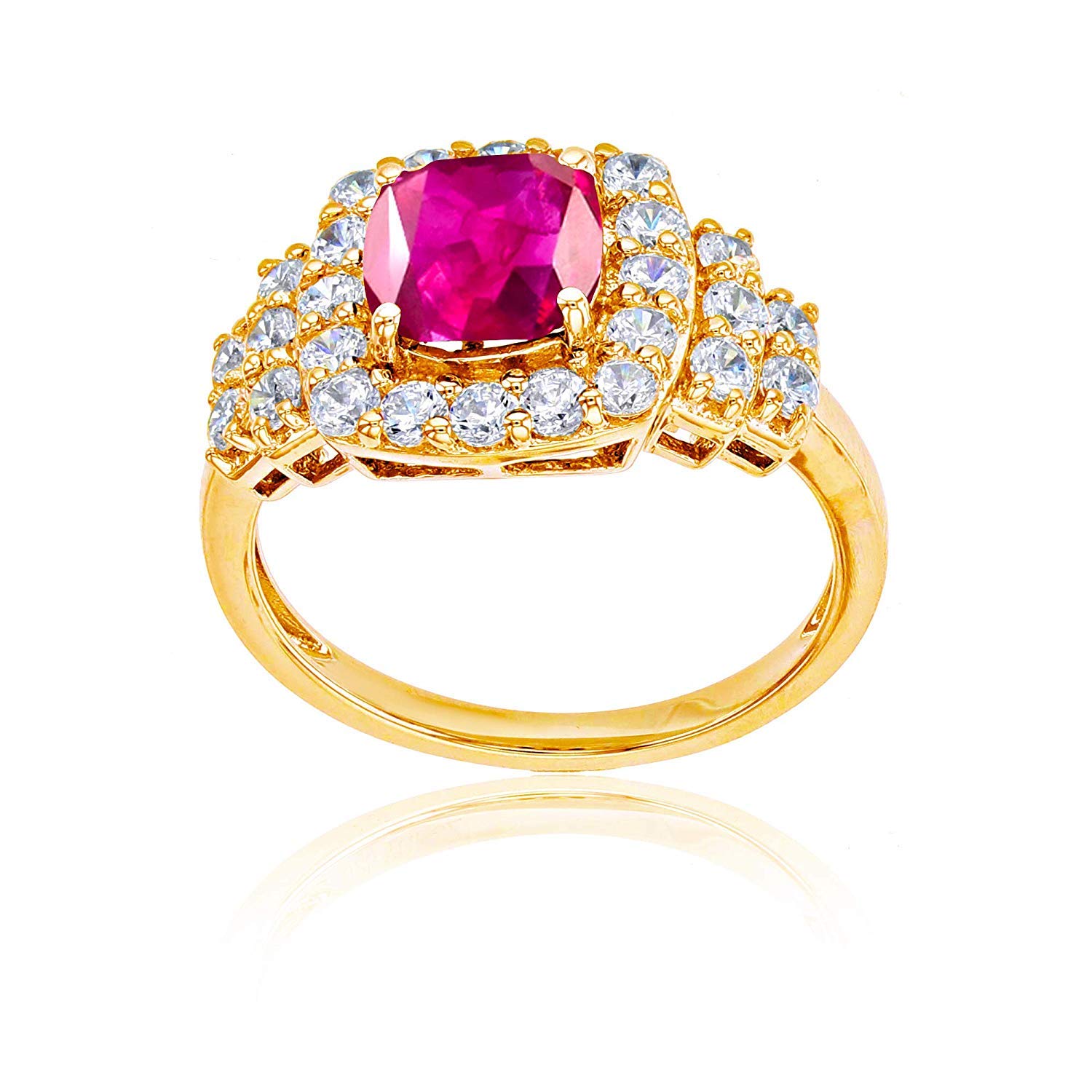 DECADENCE Sterling Silver Yellow 7mm Cushion Created Ruby & Round Created White Sapphire Ring