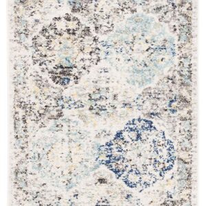 SAFAVIEH Madison Collection Runner Rug - 2'3" x 10', Ivory & Aqua, Boho Chic Distressed Design, Non-Shedding & Easy Care, Ideal for High Traffic Areas in Living Room, Bedroom (MAD611A)