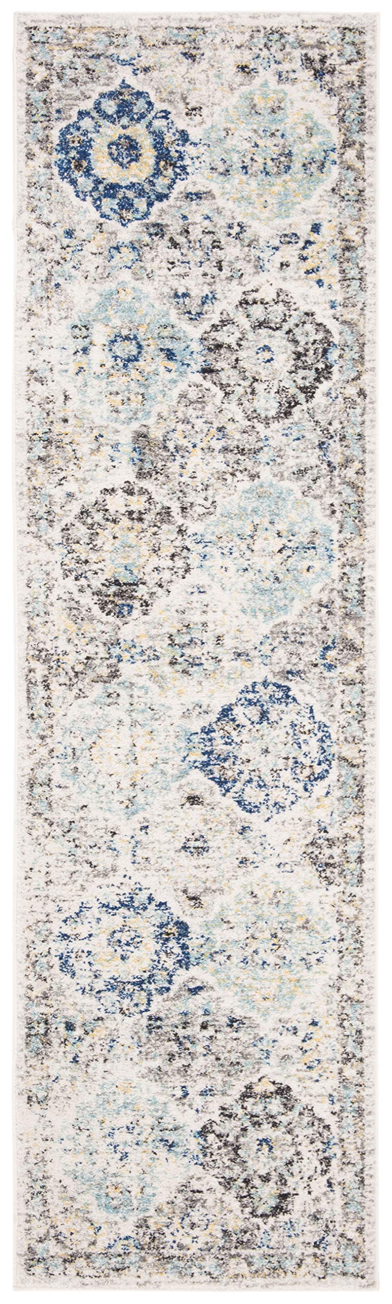 SAFAVIEH Madison Collection Runner Rug - 2'3" x 10', Ivory & Aqua, Boho Chic Distressed Design, Non-Shedding & Easy Care, Ideal for High Traffic Areas in Living Room, Bedroom (MAD611A)