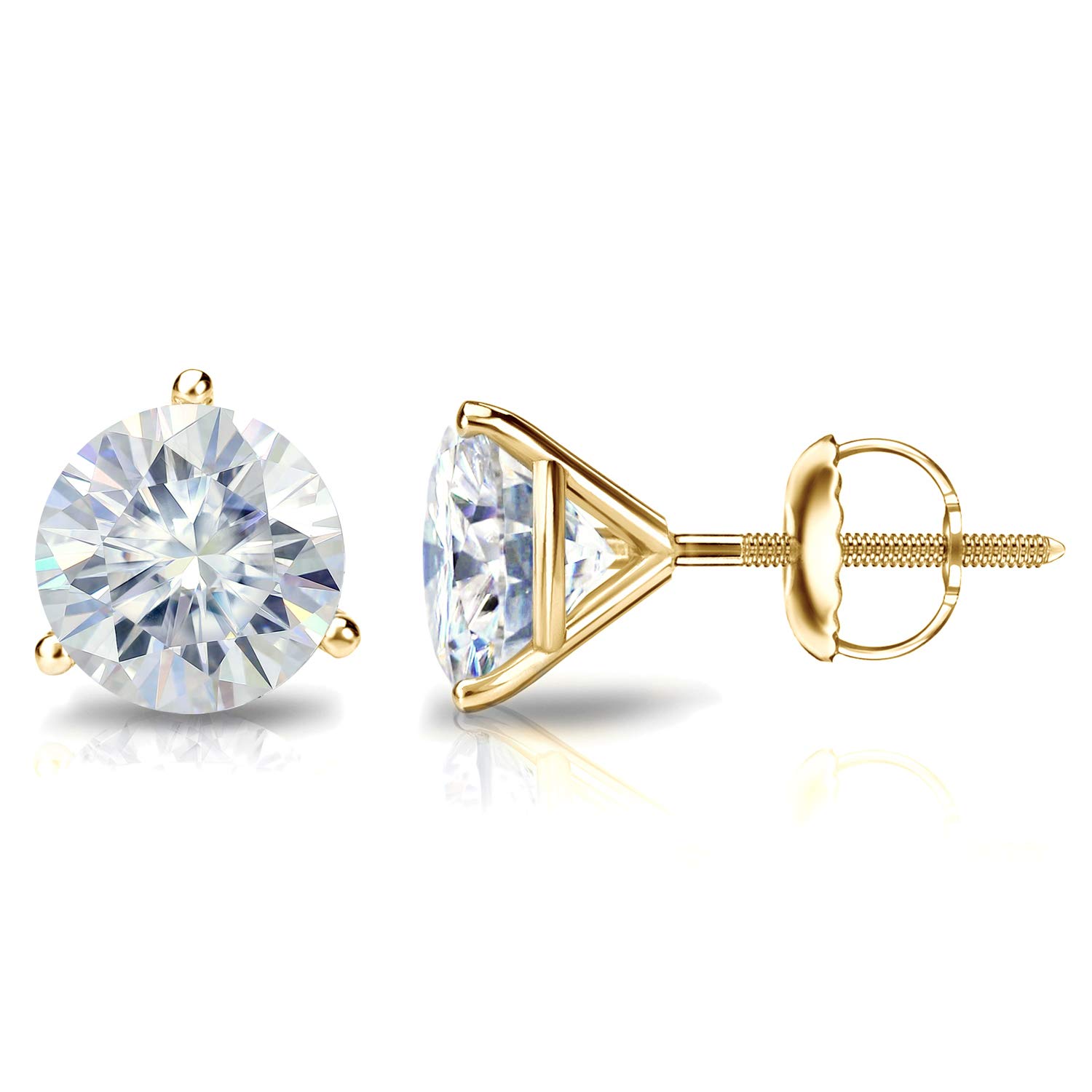 Diamond Wish - 1 1/2 Carat Moissanite Round Stud Earrings for Women in 14k Yellow Gold (J-K, TGW, 6 mm) 3-Prong Martini Screw Back