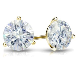 Diamond Wish - 1 1/2 Carat Moissanite Round Stud Earrings for Women in 14k Yellow Gold (J-K, TGW, 6 mm) 3-Prong Martini Screw Back