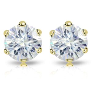 Diamond Wish 1 1/2 Carat Moissanite Round Stud Earrings for Women in 14k Yellow Gold (J-K, TGW, 6 mm) 6-Prong Set Screw Back