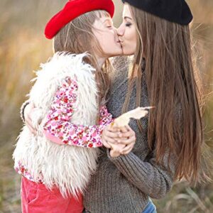 3 Pieces Beret Hat French Style Beanie Cap Solid Color Winter Hat for Women and Girls Casual Use (Black, Beige, Red)