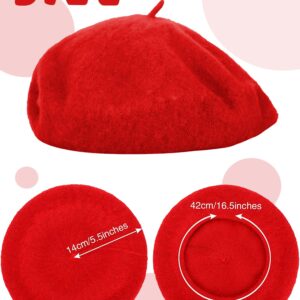 3 Pieces Beret Hat French Style Beanie Cap Solid Color Winter Hat for Women and Girls Casual Use (Black, Beige, Red)