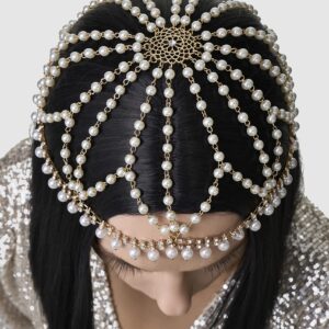 BABEYOND 1920s Crystal Cap Headpiece Rhinestone Head Chain Roaring 20s Great Gatsby Hair Accessories for Art Deco Party