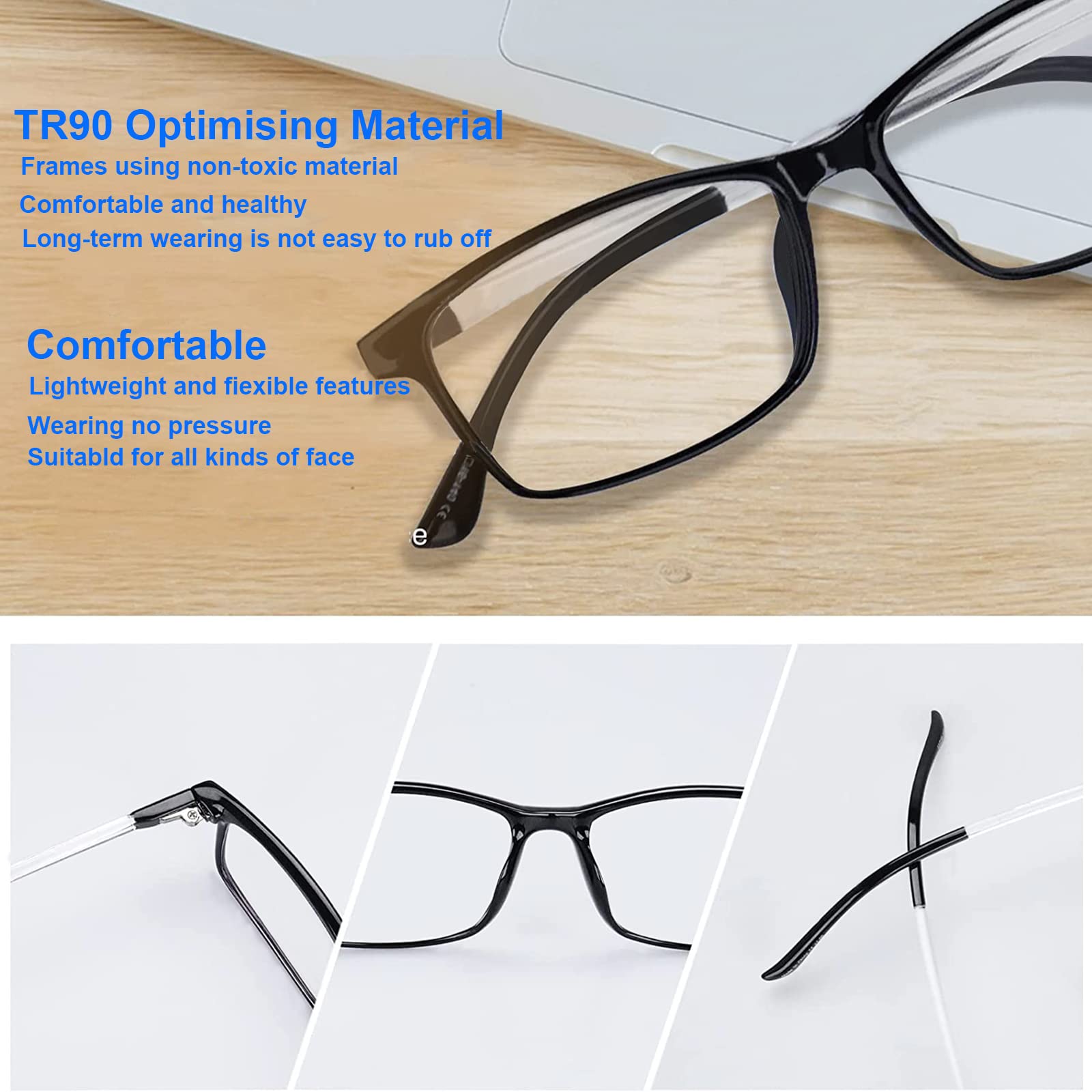 VVDQELLA Blue Light Blocking Reading Glasses Men Anti Glare Scratch Readers Women TR90 Lightweight Frame Computer Glasses (Black 1pc, 1.00)