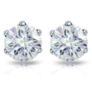 7 Carat Moissanite Round Stud Earrings for Women in 14k White Gold (J-K, TGW, 10 mm) 6-Prong Set Screw Back by Diamond Wish