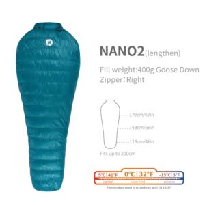 AEGISMAX NANO2 0 Degree 800FP Goose Down Sleeping Bag Ultralight Down Sleeping Bag for Backpacking and Camping for Men & Women (Lengthen)