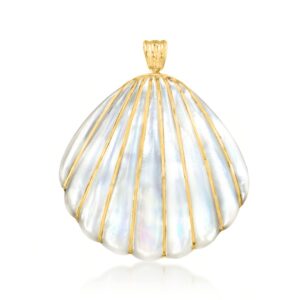 ross-simons mother-of-pearl seashell pendant with 4-4.5mm cultured pearls in 14kt yellow gold