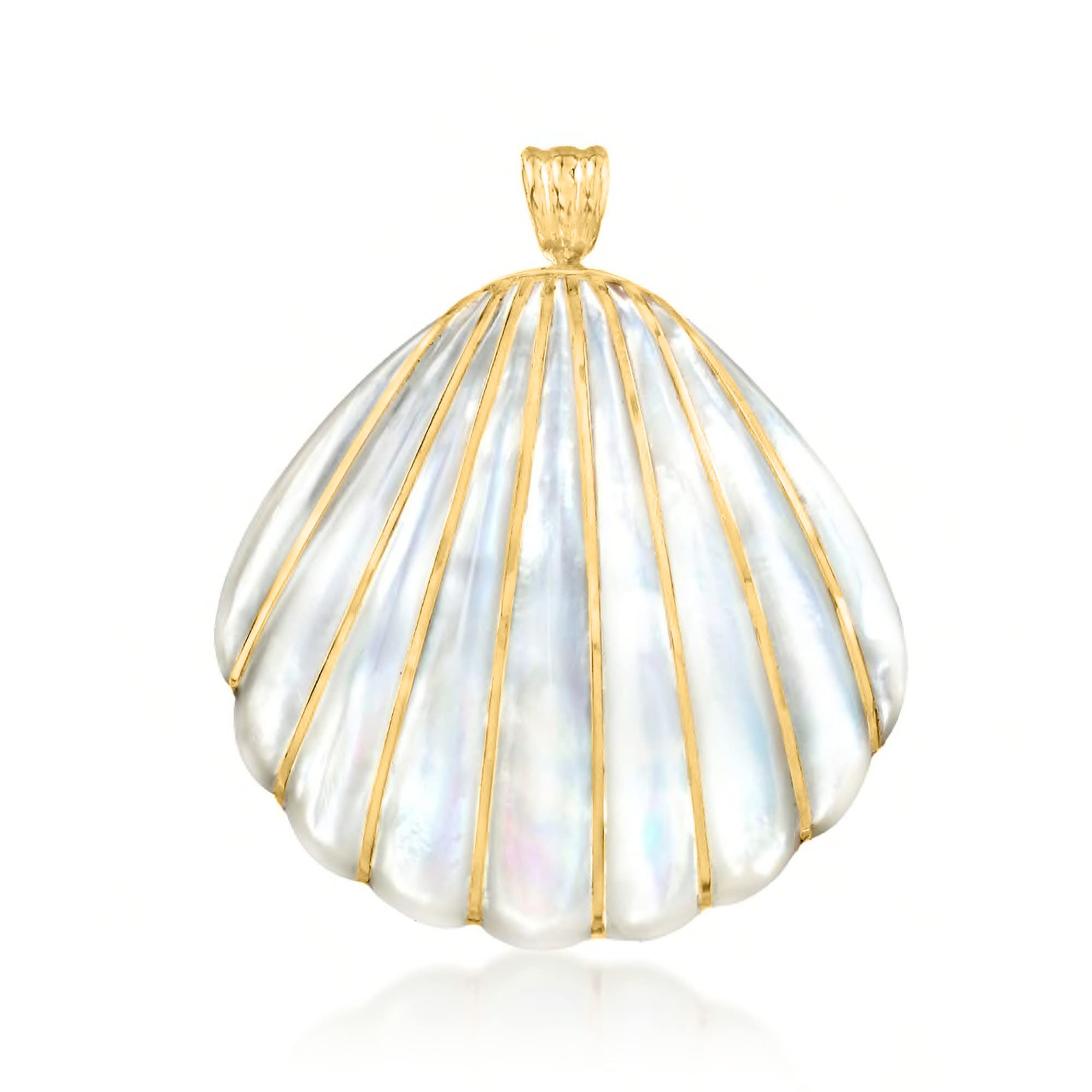 Ross-Simons Mother-Of-Pearl Seashell Pendant With 4-4.5mm Cultured Pearls in 14kt Yellow Gold