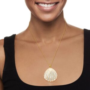 Ross-Simons Mother-Of-Pearl Seashell Pendant With 4-4.5mm Cultured Pearls in 14kt Yellow Gold