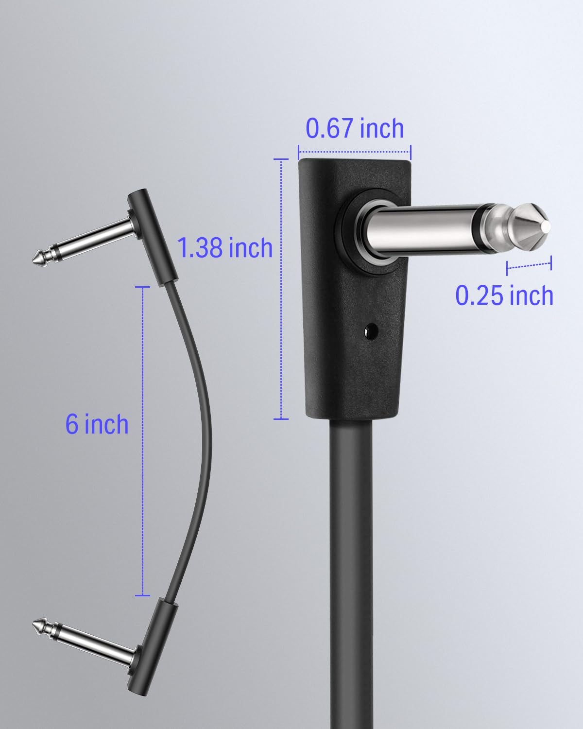 Donner Flat Patch Cables for Guitar Effect Pedal 6 Inch Save Space Clear Sound 1/4" TS Right Angle 6 Packs