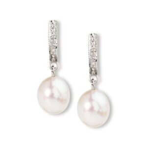 ross-simons 8-9mm cultured pearl dangle earrings with diamond accents in sterling silver