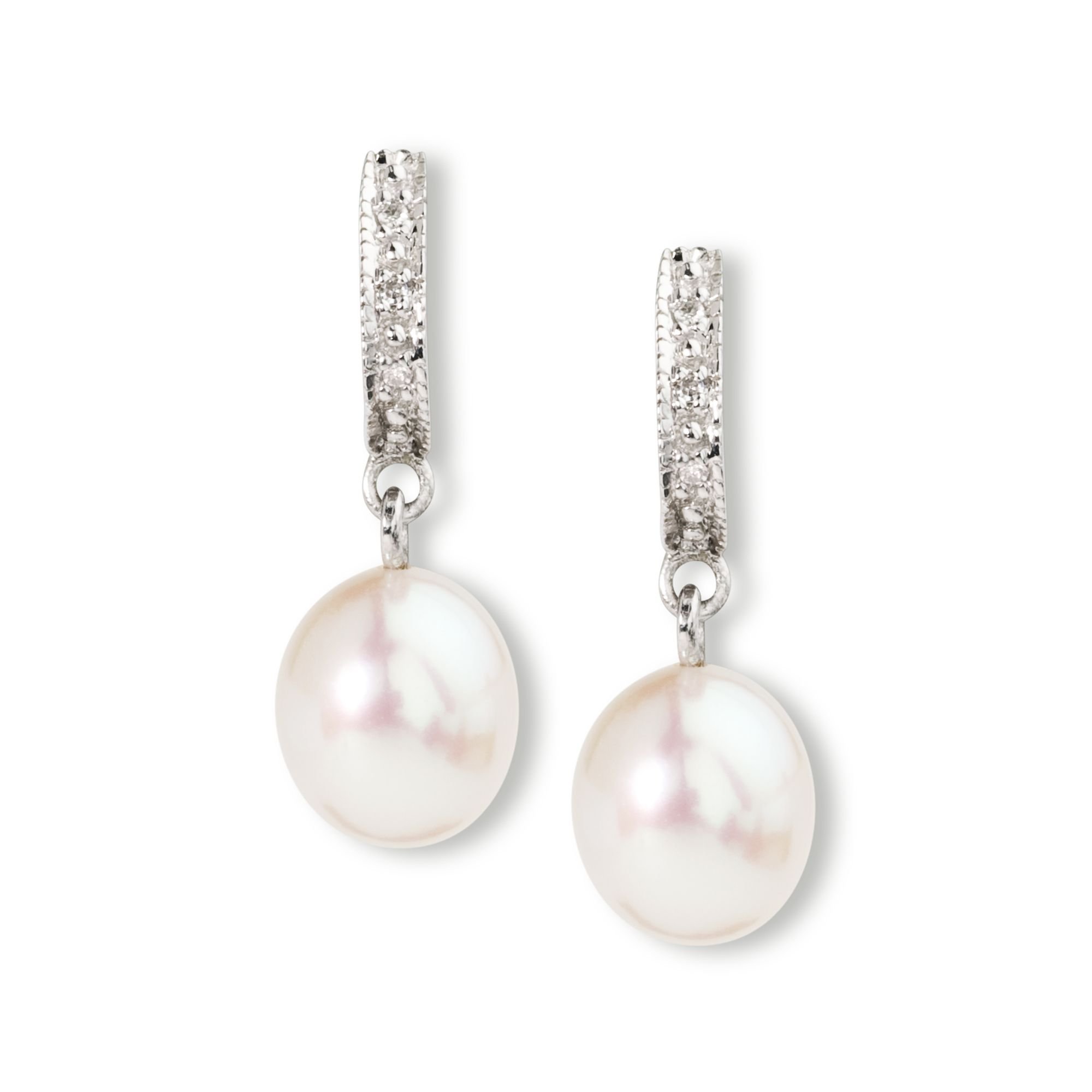 Ross-Simons 8-9mm Cultured Pearl Dangle Earrings With Diamond Accents in Sterling Silver