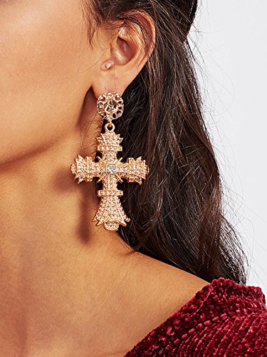 Cross Earrings,Gold Big Baroque Drop Earrings,Rhinestone Large Cross Earrings,Retro Court Earrings for Women Halloween Boho Gifts